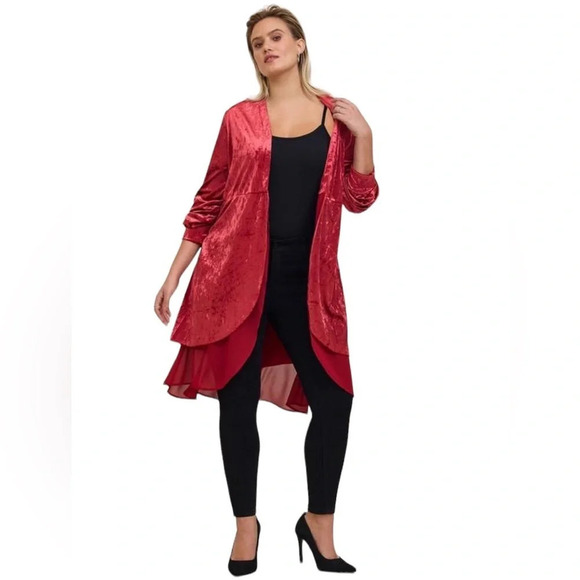torrid | Jackets & Coats | Torrid Burgundy Red Velour Velvet Chiffon ...